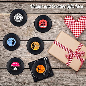 Funny Retro Vinyl Record Coasters with Player and Unique Labels, Valdivia Music Coasters Set of 6 with Gift Box, Gifts for Music Lovers, Coasters for Drinks, Bars, Cafes, Home, Party, Office