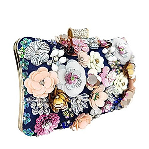 Boutique De FGG Evening Clutch Bag for Women Floral Evening Bags Wedding Party Chain Shoulder handbags Flower Clutch Purse (Blue#0796)