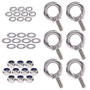 36Pcs 304 Stainless Steel M5 Male Thread Lifting Ring Eye Bolt Kit, Including 6Pcs M5 Eye Bolt with 10Pcs Lock Nuts, 10Pcs Lock Washers and 10Pcs Flat Washers