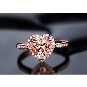 XIALV Simulated Morganite Zircon Heart-Shaped Ring 18K Rose Gold Plated Fashion Engagement Promise Jewelry for Women (US Code 9)