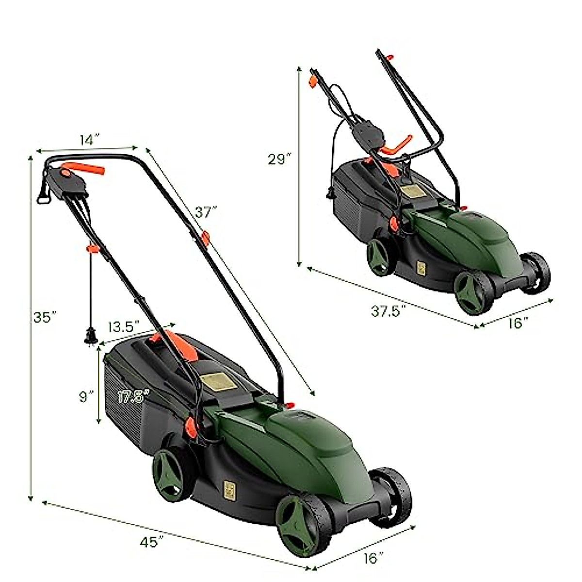 Safstar Electric Corded Lawn Mower Clearance, 12-AMP 14-Inch Walk-Behind Lawnmower with Collection Box, 3 Adjustable Height Position, Self Locking Function, 2-in-1 Push Lawn Mower for Backyard Patio