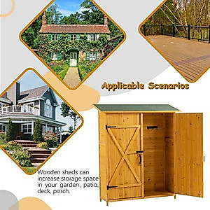 Outdoor Storage Cabinet- Garden Storage Shed- Lockable Wooden Storage Sheds Organizer for Home, Yard, Outdoor 56”L x 19.5”W x 64”H (Natural + Solid Wood)