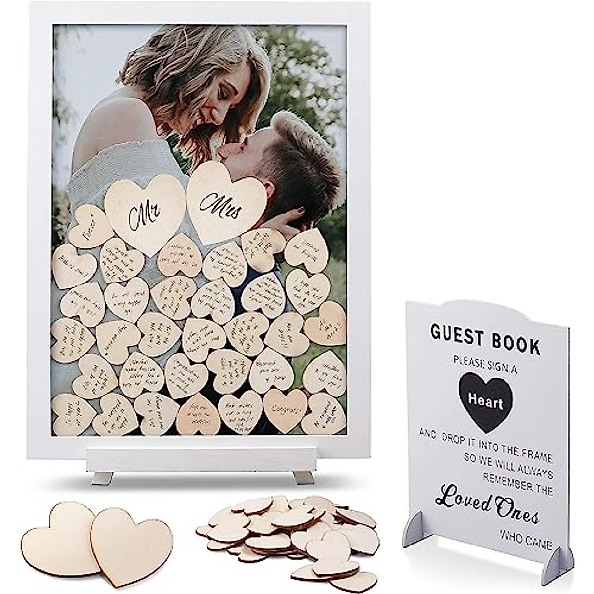 GLM Premium Wedding Guest Book Alternative with Welcome Sign and 85 Hearts - A Perfect Piece to Rustic Wedding Decorations for Ceremony Outside, an Alternative for Your Guest Book Wedding Reception!