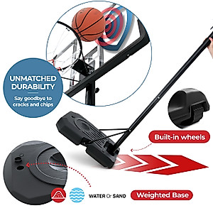 Portable Basketball Hoop 10 ft Adjustable - 44in Shatterproof Backboard - Basketball Goal System 8-10 ft Adjustable Basketball Hoop for Kids/Adults Indoor Outdoor Weatherproof Fillable Base