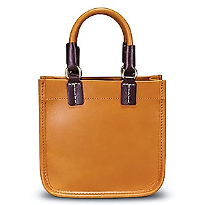 Genuine Leather Small Phone Bag Top Handle Handbag for Women Little Vintage Shoulder Bag Handmade Tiny Crossbody Satchel (Brown)