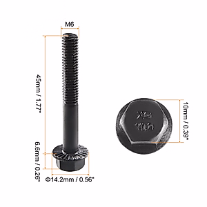 uxcell M6-1x45mm Hex Serrated Flange Bolts 10.9 Grade Carbon Steel Screws 10pcs