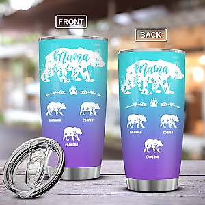 Wassmin Personalized Mama Bear Tumbler Stainless Steel 20oz 30oz Insulated Travel Cup with Lid Best Mom Mommy Custom Gifts for Mother's Day Birthday Christmas from Son Daughter