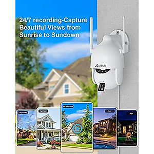 ANRAN Security Camera Outdoor with Spotlight and Siren, 2K 2.4g WiFi PTZ Wired Camera Outdoor with 360° View, Color Night Vision, IP66 Waterproof, Two-Way Audio, SD and Cloud Storage, P2 White