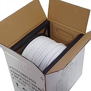 FIVE STAR Cable 500 ft. RG59 Siamese CCTV Combo Coaxial Cable - 20AWG RG59 Video + 18/2 18AWG Power for Surviellance Security System (500 Ft, White)