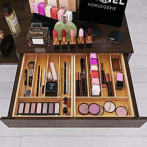 BAMEOS Utensil Drawer Organizer, Cutlery Tray Desk Drawer Organizer Silverware Holder Kitchen Knives Tray Drawer Organizer, 100% Pure Bamboo Cutlery in Natural Color (9.75)