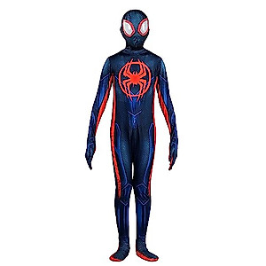 Marvel Miles Morales: Spider-Man Official Youth Deluxe Zentai Costume - Stretch Spandex with Hidden Zippers, Wrist Slits (XS) Multi