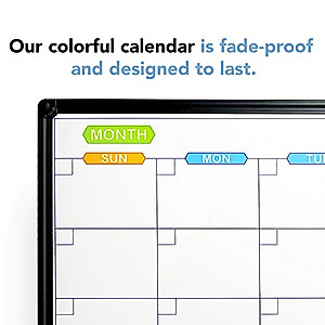 JILoffice Dry Erase Calendar Whiteboard - Magnetic White Board Calendar Monthly 36 X 24 Inch, Black Aluminum Frame Wall Mounted Board for Office Home and School