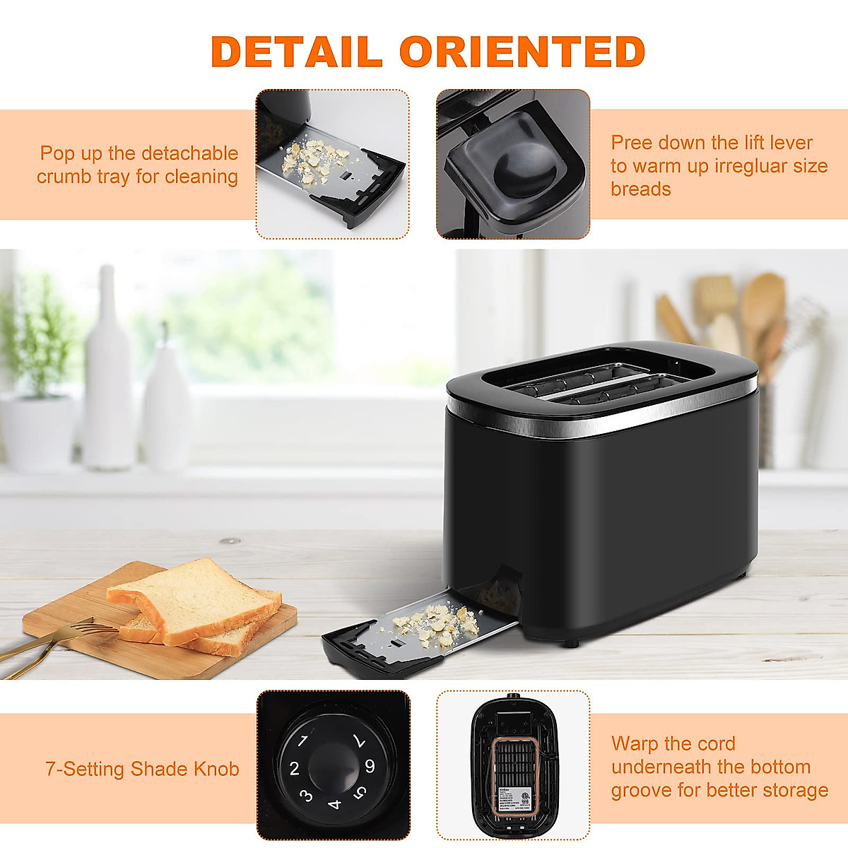 Toaster 2 Slice Best Rated Prime Stainless Steel 2 Slice Toasters Extra Wide Slot Toasters 7 Shade Settings Defrost/Bagel/Cancel with Removable Crumb Tray for Bread, Waffles, Small Retro Toaster