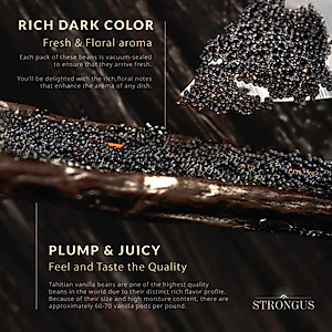 12 Large Tahitian Vanilla Beans - Vacuum Sealed Grade A Vanilla Pods - Rich, Creamy Flavor & Aroma - Ingredients for Baking, Homemade Extract, Paste, Brewing, Coffee, Cooking - , 12-Pack