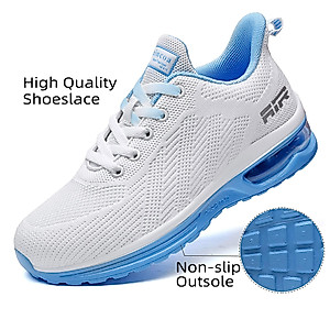 Lamincoa Air Tennis Shoes for Women Lightweight Comfortable Running Shoes Lace Up Tennis Shoes Road Casual Outdoor White-Blue 7