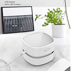 ODISTAR Desktop Vacuum Cleaner,Mini Table dust Sweeper Energy Saving with auto Power-Off Function,High Endurance up to 400 mins,Cordless&360º Rotatable for Keyboard/Home/Office (White Charging)