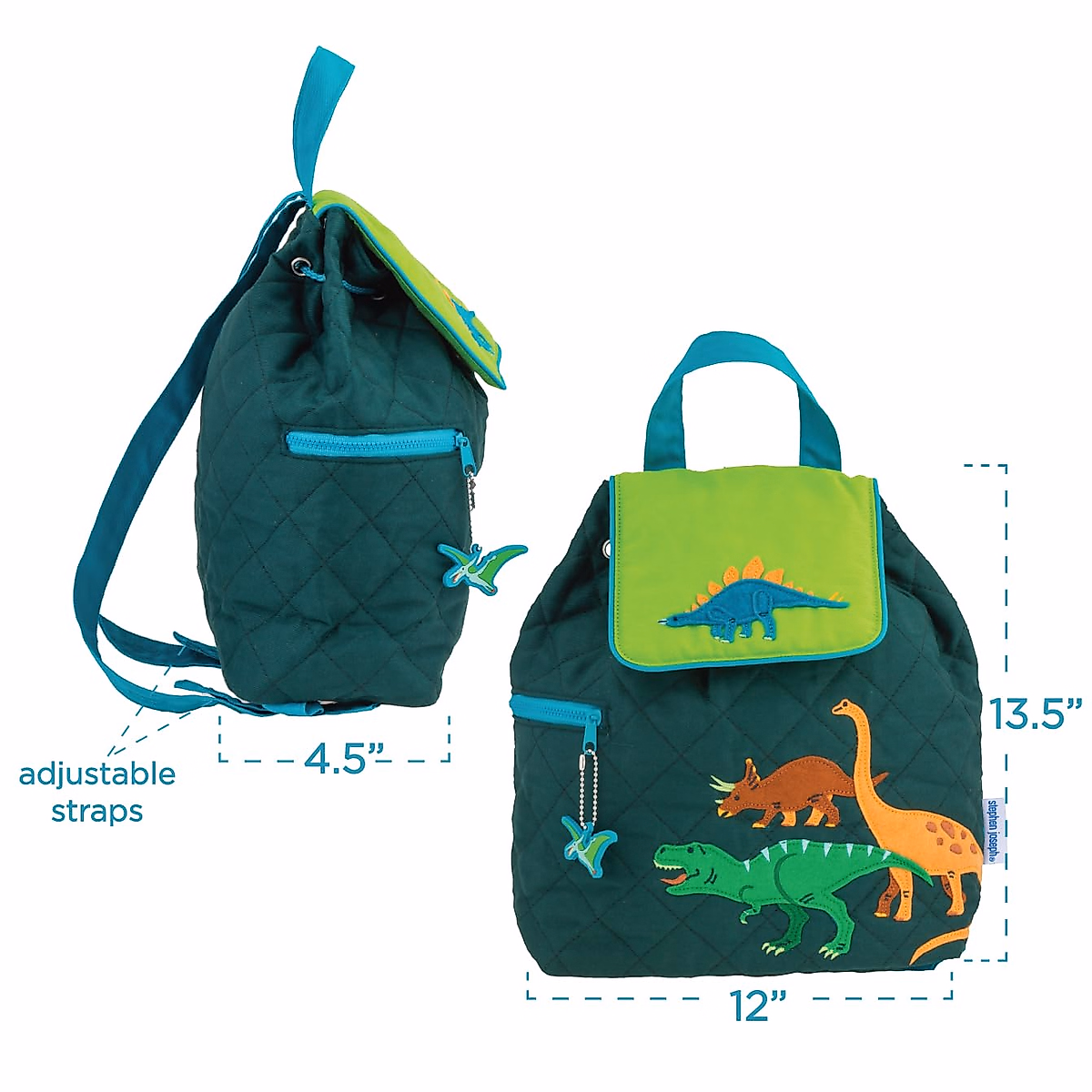 Stephen Joseph Kids' Unisex Toddler Back to School, Quilted Backpack, Dinos Dark Green, One Size