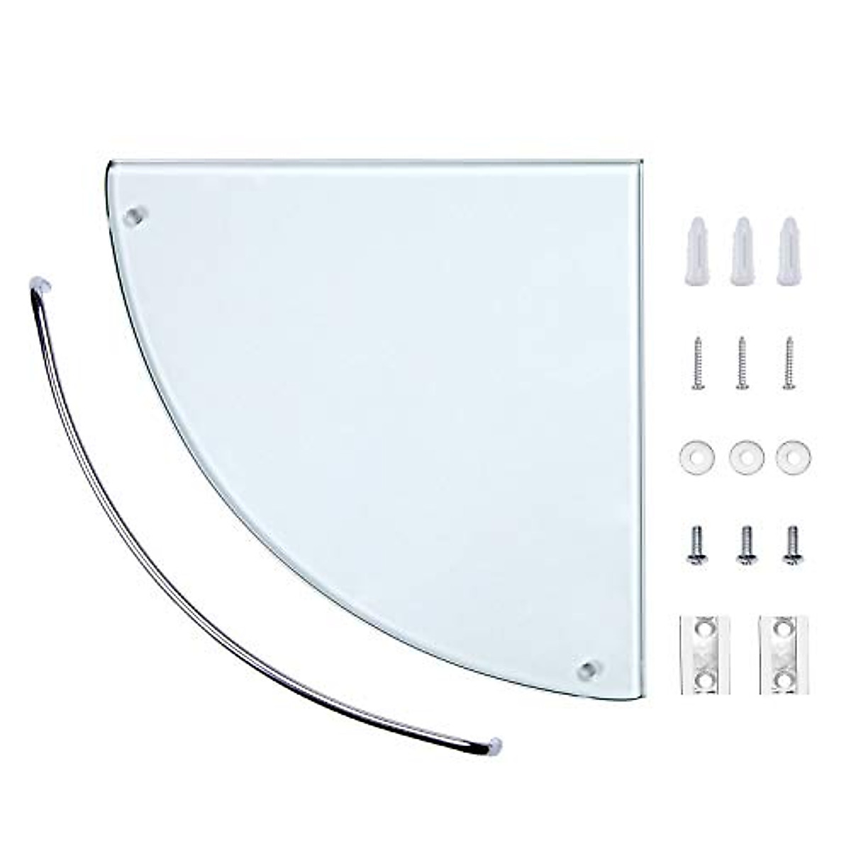 Vdomus Glass Corner Shelf for Bathroom, Tempered Glass Shelf with Rail, Stainless Steel Wall Mounted Corner Shower Shelf, Glass Shelf for Storing Seasoning Bottle/Brush/Shower/Gel/Soap/Shampoo