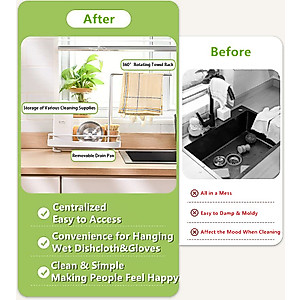 AFYDTMY Sponge Holder for Kitchen Sink,360° Rotating Dish Cloth Holder & Removable Drain Pan,Kitchen Sink Caddy Organizer for Sponge Brush Soap Dish Dish Cloth Rack