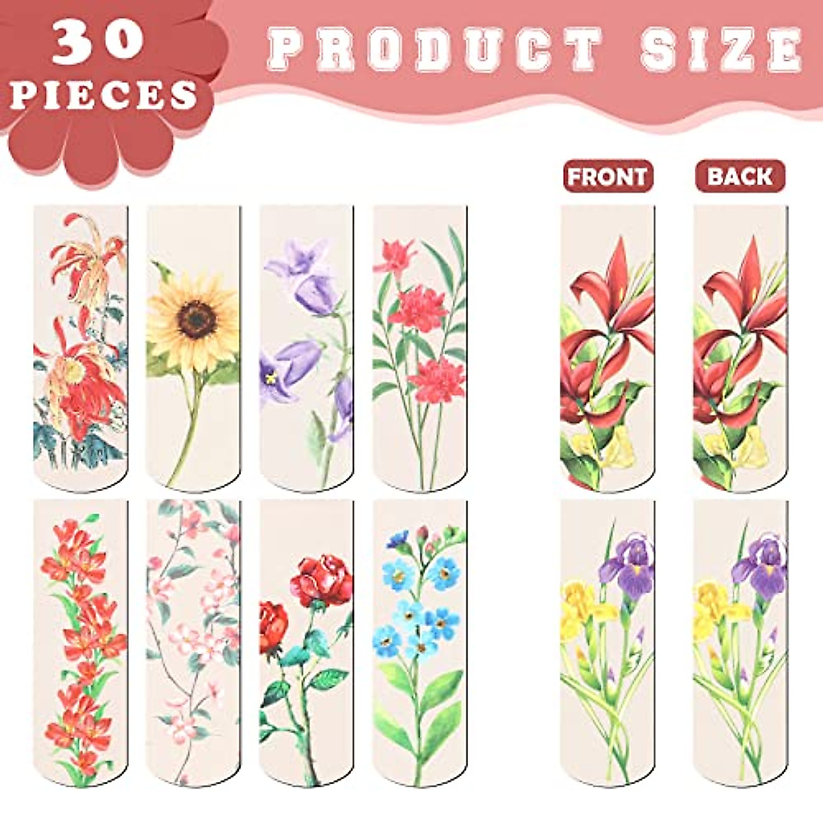 30 Pcs Magnetic Bookmarks Flowers Magnet Page Markers Pretty Bookmarks for Book Lovers Magnet Bookmark Clips Assorted Book Markers Set for Women Students Reading Office, Floral Style 2.3 x 0.8 Inches