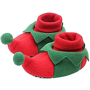 Taotenish Newborn Infant Shoes Newborn Plush Warm Snow Boots Santa Claus Shoes - Green and Red, 13CM