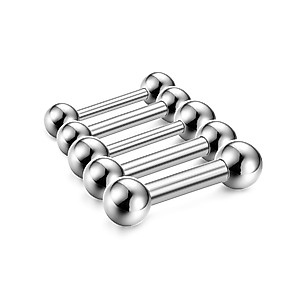 Udalyn 5Pcs Stainless Steel Tongue Ring Internally Threaded Straight Body Piercing Set 6-14G