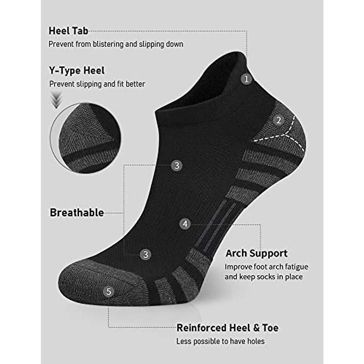Airacker Ankle Athletic Running Socks Cushioned Breathable Low Cut Sports Tab Socks for Men and Women (6 Pairs)