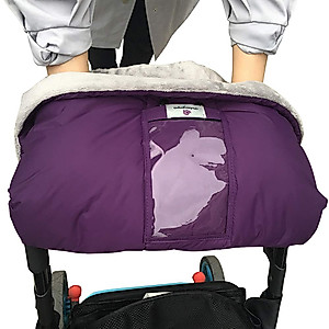 Stroller Hand Warm Muff Pram Gloves with 2 Stroller Hooks Winter Waterproof Anti-Freeze Fleece Baby Stroller Pushchair Warm Gloves Gift for Parents and Caregivers (Purple)