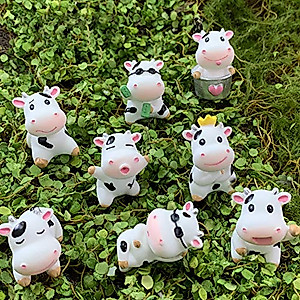 8pcs Mini Cow Animals Miniature Cow Figurines Fairy Garden Miniature Cattle Farm Figurines DIY Terrarium Crafts Moss Landscape Ornament Plant Pot Craft Dollhouse Decoration