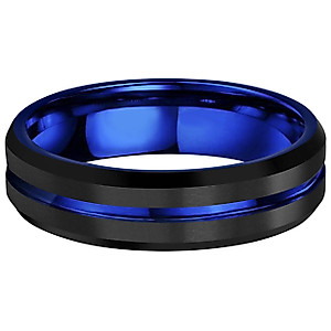 4mm 6mm 8mm 10mm Blue Groove Black Matte Finish Tungsten Carbide Wedding Band Ring Engraved I Love You (6mm,10.5)