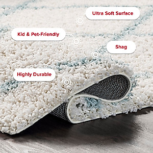 nuLOOM Tess Moroccan Shag Area Rug - 5x8 Shag Area Rug Modern/Contemporary Blue/Ivory Rugs for Living Room Bedroom Dining Room Nursery