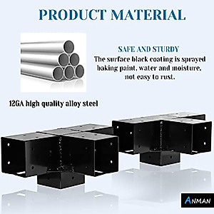 Anman 4-Way 90° Corner Wood Brackets with Screws for 4x4 (Actual: 3.5x3.5 Inch), Alloy Steel Beams/Pergola/Gazebo Kit (4-Way Corne Brackets (2 PCS))