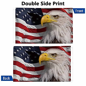 Yekiua Patriotic Eagle Flag 3X5 Outdoor North American Bald Eagles Star Striped Us American Flag Veterans Day Double Sided Flags All Weather Long Lasting With 2 Brass Grommets