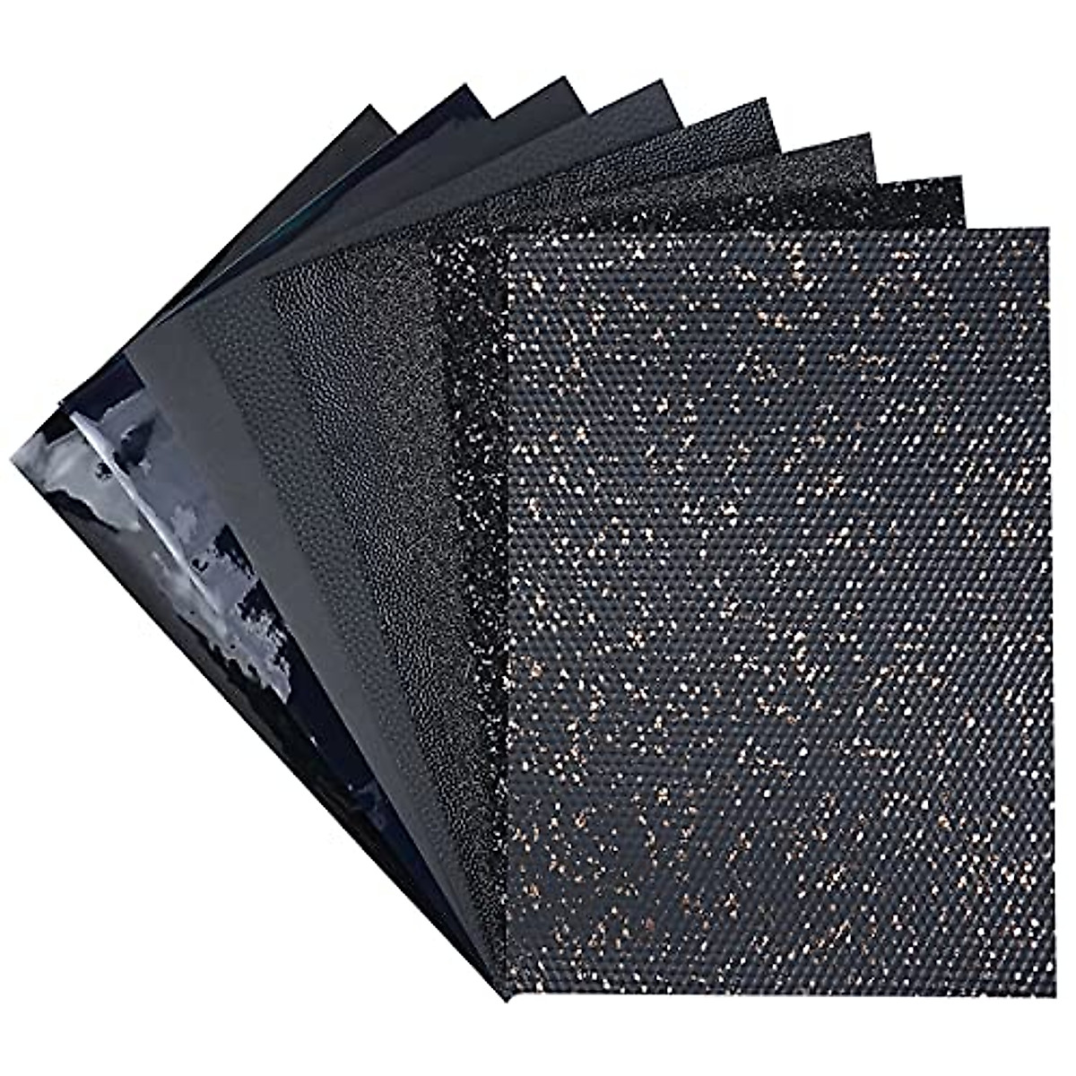 8 Pieces 8x12 Inch Faux Leather Sheets Black Fine Chunky Glitter Metallic Litchi Patent Holographic Embossing Skin Texture Fabric for Bows Earrings Making