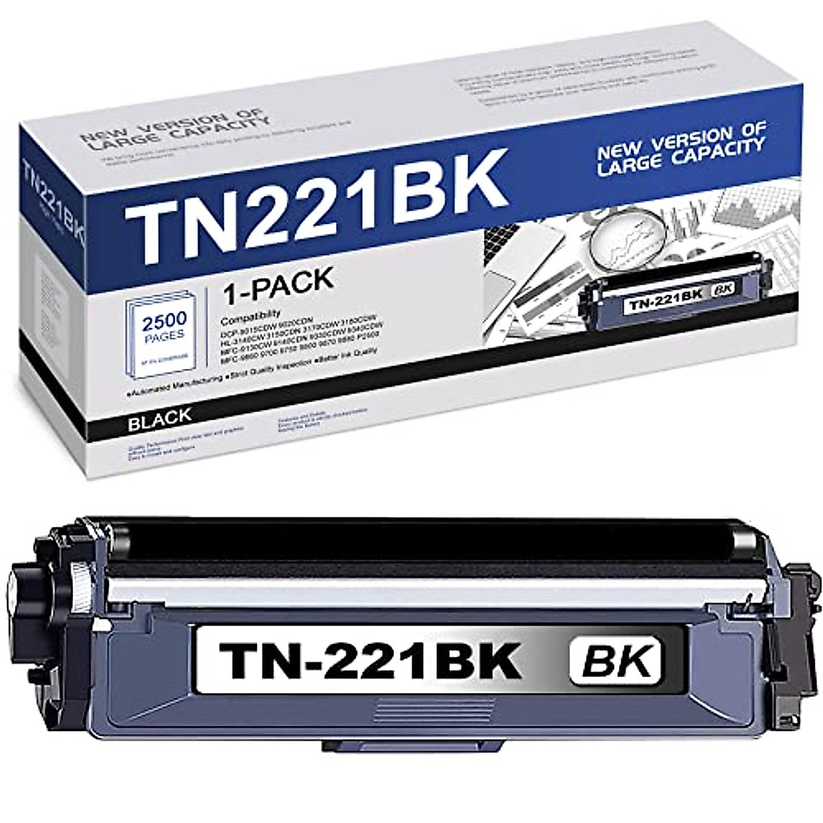 EDH Compatible TN221BK TN-221BK Toner Cartridge Replacement for Brother High Yield Compatible with DCP-9015CDW 9020CDN HL-3140CW 3170CDW 3180CDW MFC-9130CW 9140CDN 9330CDW Printer (1 Pack,Black)