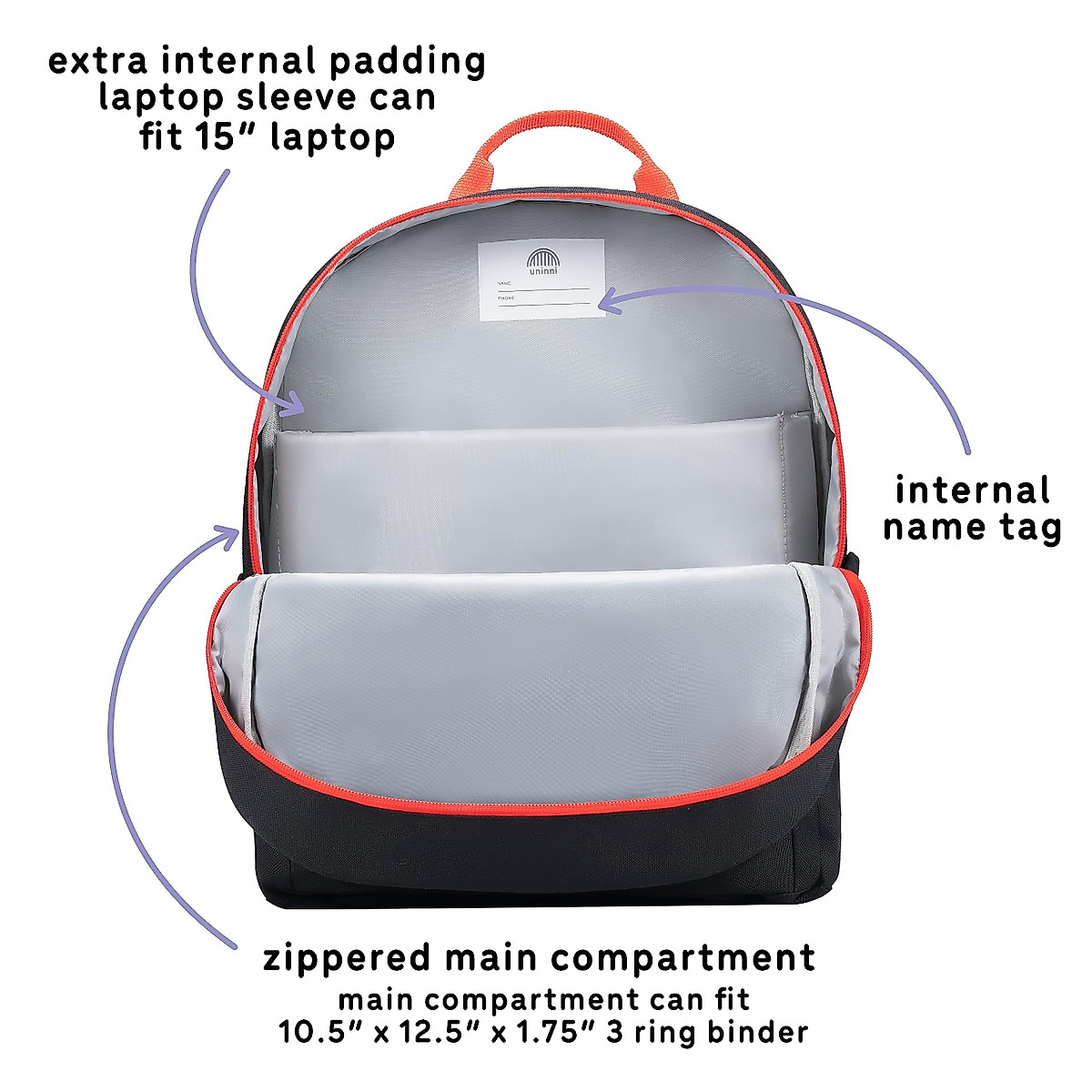 uninni 14" Kids Backpack for Girls and Boys Age 5-8 Years Old with Padded, and Adjustable Shoulder Straps - Race Car (Black/Red)