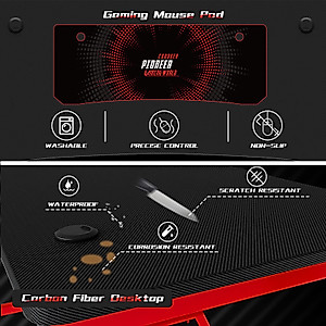 Devoko Gaming Desk Computer Gaming Desk Z-Shaped Pc Gaming Desk with Carben Fiber Surface Gamer Desk with Free Mouse Pad Home Office Desk with Cup Holder and Headphone Hook (55 inch, Red)