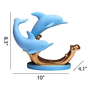 Kelendle Dolphin Wine Bottle Holder with Glass Storage Resin Tabletop Wine Storage Rack Decorative Wine Bottle Didplay Stand Shelf for Kitchen Bar Cabinets Decoration Blue