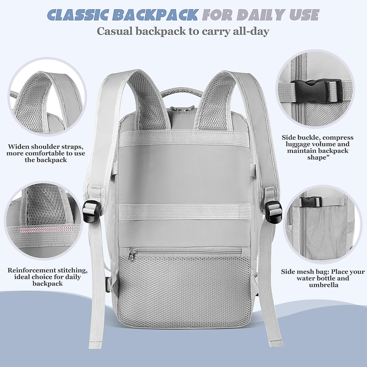 Travel Backpack,Lightweight School Backpack for Student Teenagers,Waterproof Classsic Basic Bag for Women Men Everyday,Carry On Hand Luggage Daypack for Flight,USB Port,Shoe Compartment