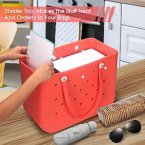 Raymall 2pcs Divider Tray for Bogg Bag, Inserts Dividers for X Large Bogg Bag Accessories Inserts, Large Simply Southern Tote Bag Divider Tray Compatible with Original Bogg Bag Divider (Pink+White)