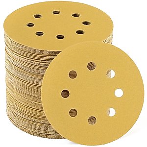 LotFancy 5in 8 Hole 120 Grit Sanding Discs, 100PCS Random Orbital Sander Pad Sandpaper, Hook and Loop Round Sand Paper
