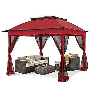 Cool Spot 11x11 Pop-Up Instant Gazebo Tent with Mosquito Netting Outdoor Canopy Shelter with 121 Square Feet of Shade by COOS BAY (Red)