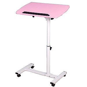 Qiveno Mobile Laptop Table, Standing Desk, Angle & Height Adjustable Rolling Laptop Desk Cart Over Bed Folding Portable Table for Hospital Home Office Pink