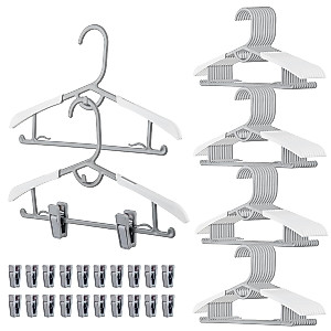 40 Kids Hangers with Clips Adjustable Hangers Grey Baby Hangers for Clothes Non Slip Childrens Hangers Toddler Hangers Kids Extendable Hanger with Hook Stackable Plastic Hangers with 20 Hanger Clips