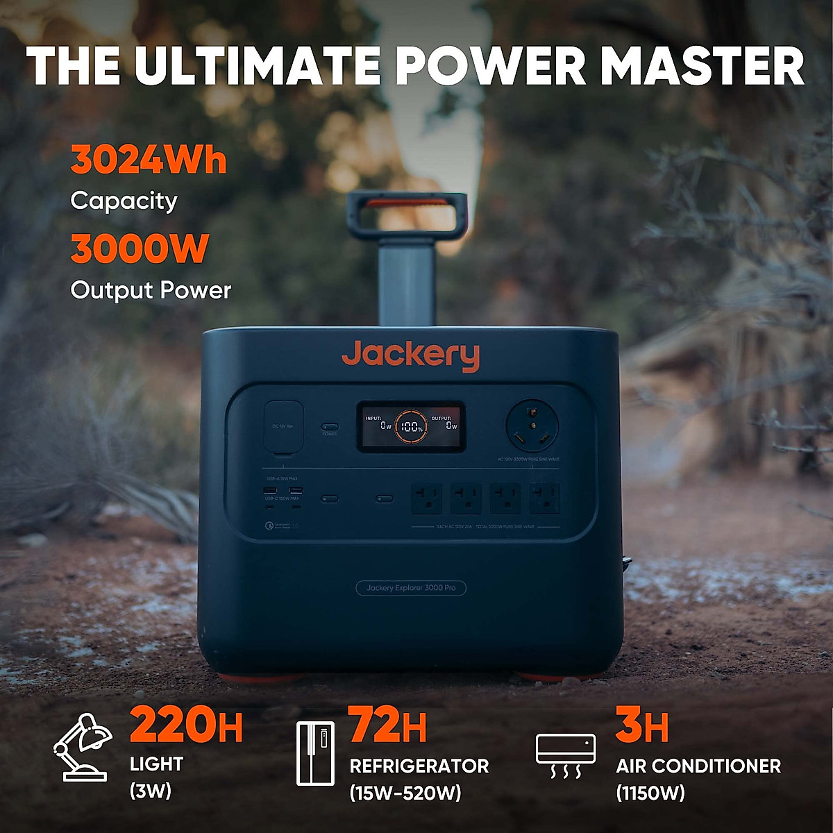 Jackery Portable Power Station Explorer 3000 Pro, 3024Wh Capacity and 3000W Output, 2x100W PD Ports, 2.4H to Full Charge, Compatible with SolarSagas, for Outdoor RV, Camping, Emergencies (Renewed)