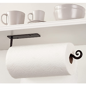 RTZEN Under Cabinet Paper Towel Holder - Wrought Iron Cute Black Farmhouse Decor Inside Cabinet or Under Counter - Paper Towel Holder for Kitchen or Under Sink Paper Towel Holder for Bathroom