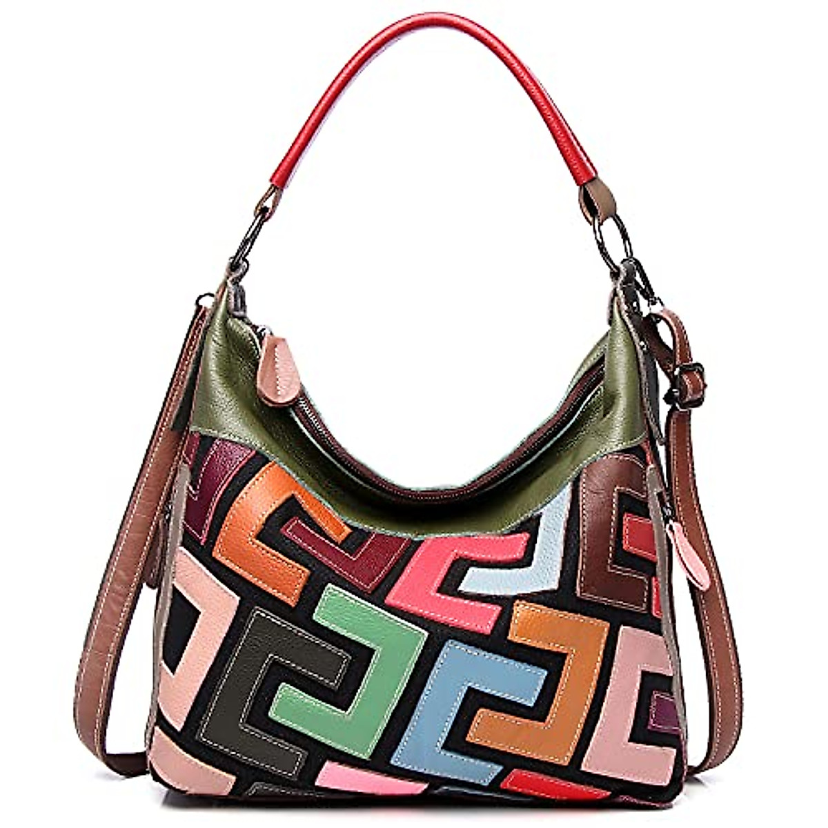 Segater Women Random Multicolor Hobo Handbag Letter Splicing Design Shoulder Purse Colorful Shopper Crossbody Satchel