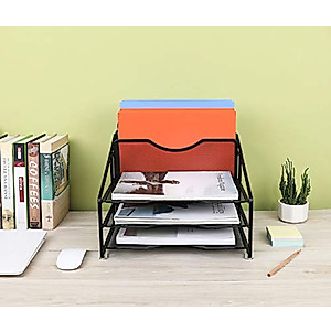 EasyPAG Mesh Desk Organizer with 3 Tier Letter Tray and 2 Vertical File Holder,Black