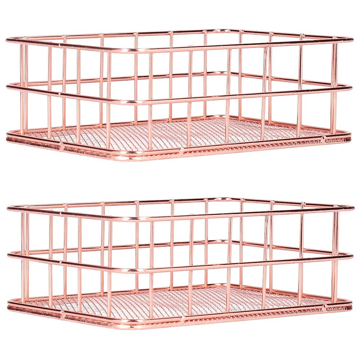 Wrought Iron Storage Basket - Desktop Organizer Container - for Kitchen Cabinets, Pantry, Bathroom - 2 Pack,Rose Gold(Small)