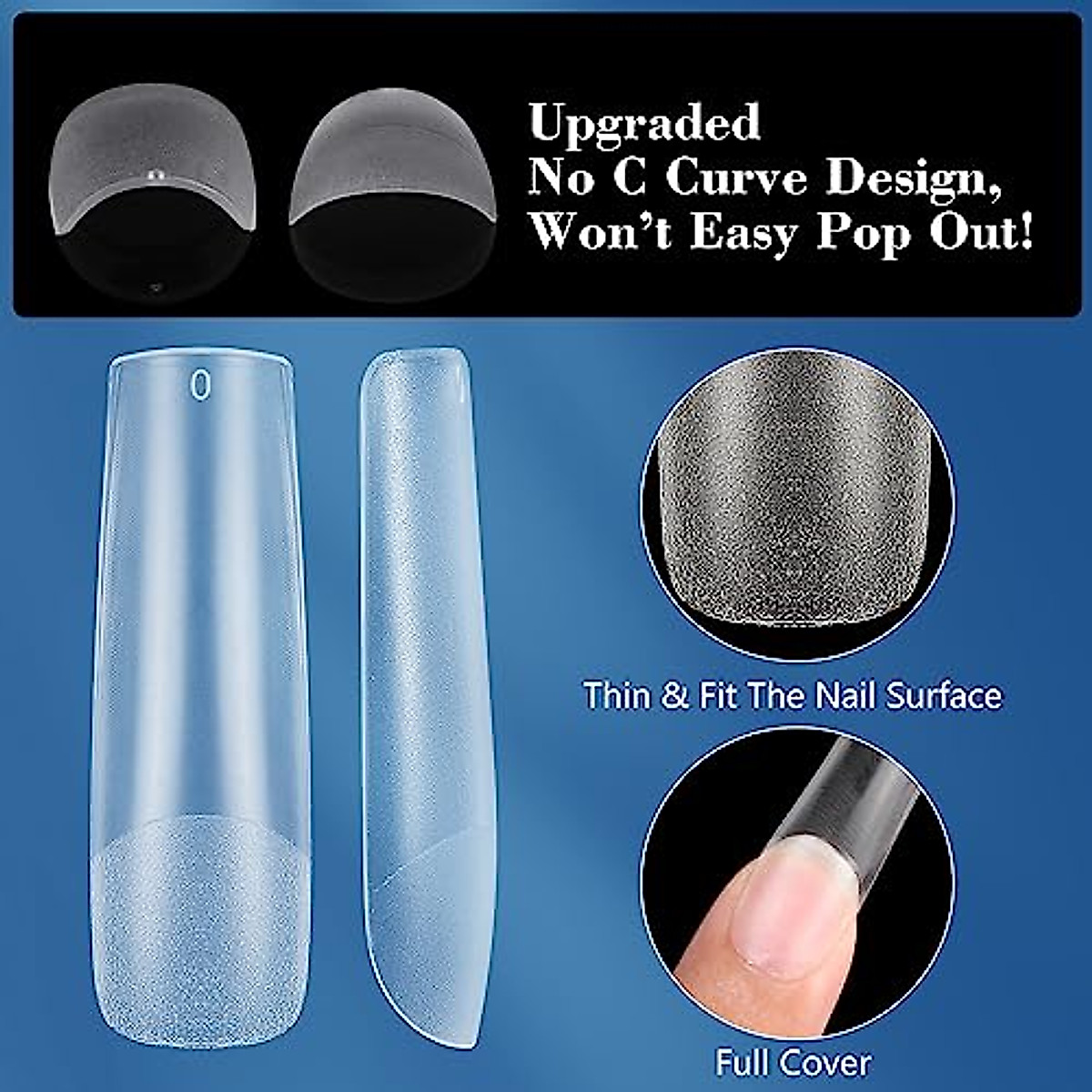 Clear Square Nail Tips, Gel Nail Tips for Acrylic Nails Professional，240PCS XL Nail Tips Full Matte Full Cover Straight Square Nail Tips, Slightly C Curve French Nail Tips Use for Nail Extension